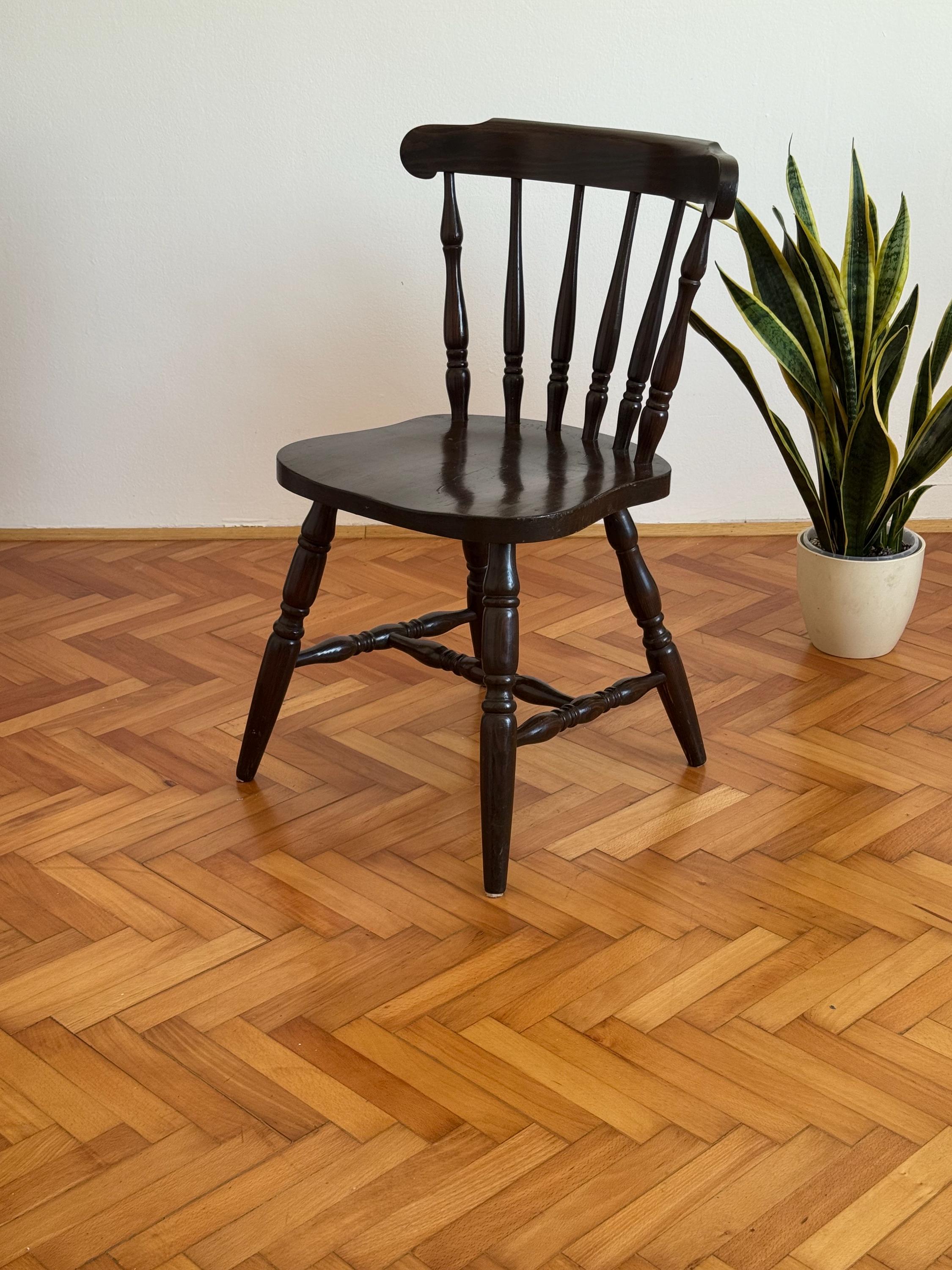 Vintage Dark Brown Wooden Dining Chair / Cottage Farmhouse Style Chair ...