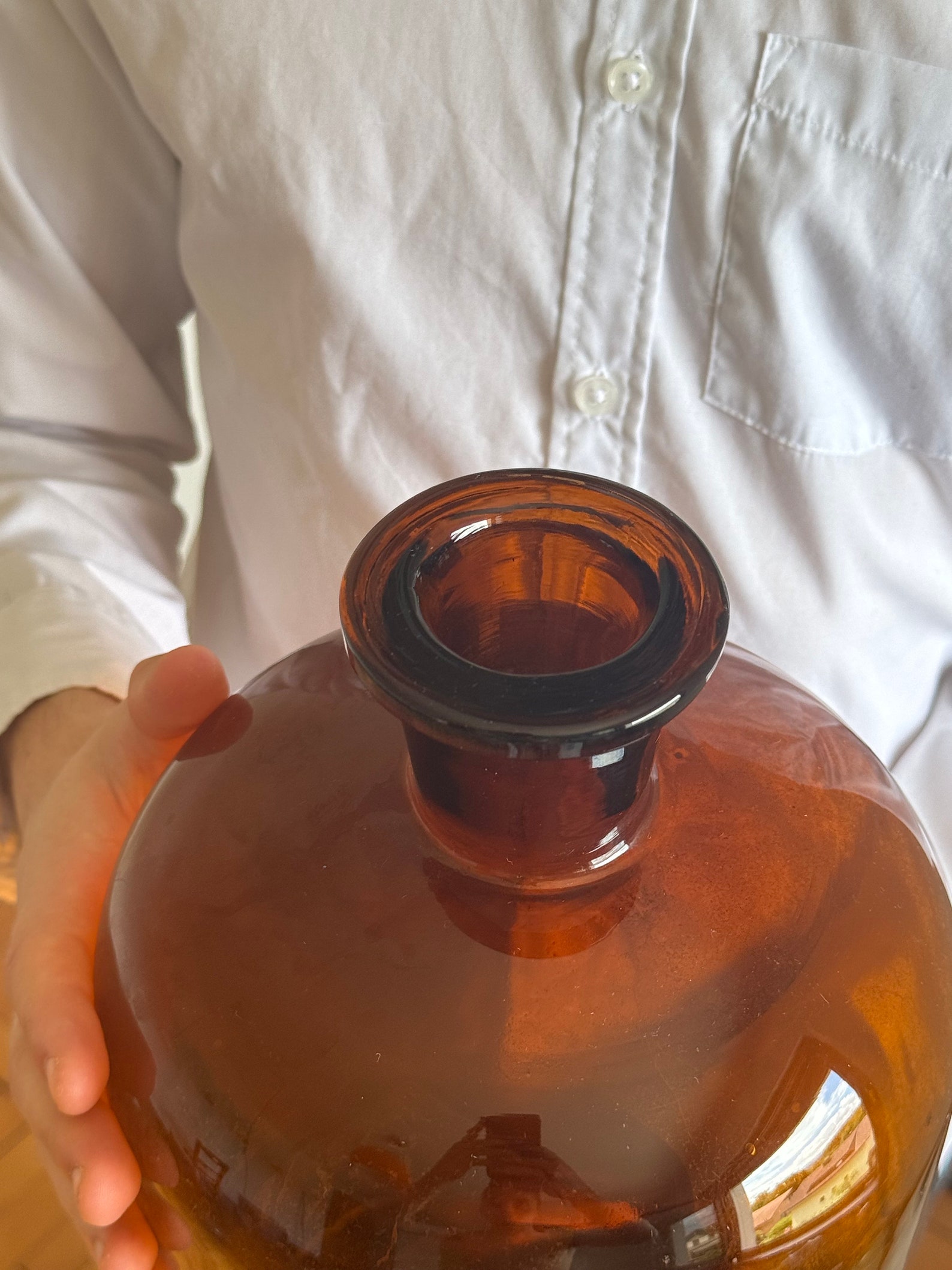 Amber Glass Apothecary Bottle XL Rare Blown Brown / Vintage Dame Jeanne ...