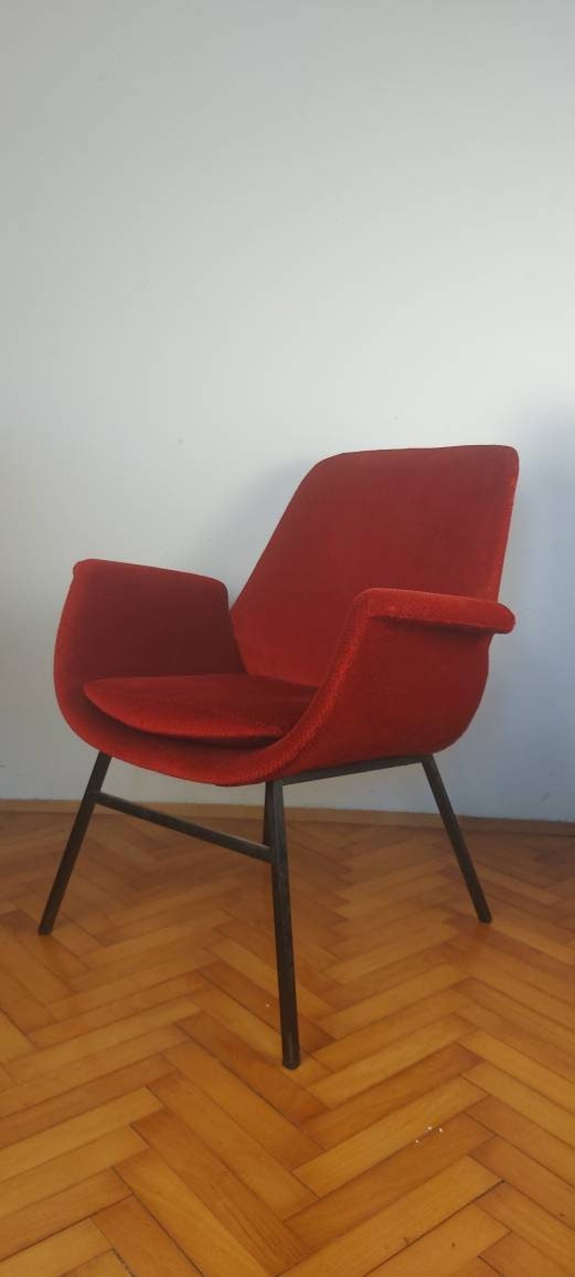 Mid Century Modern Armchair / Red Fabric / Alvin Lustig Style - Etsy