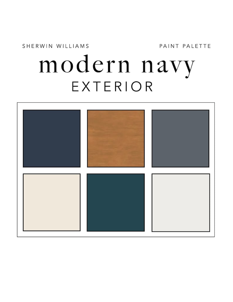 Modern NAVY EXTERIOR Paint Color Palette: Siding, Trim, Doors, Stain ...