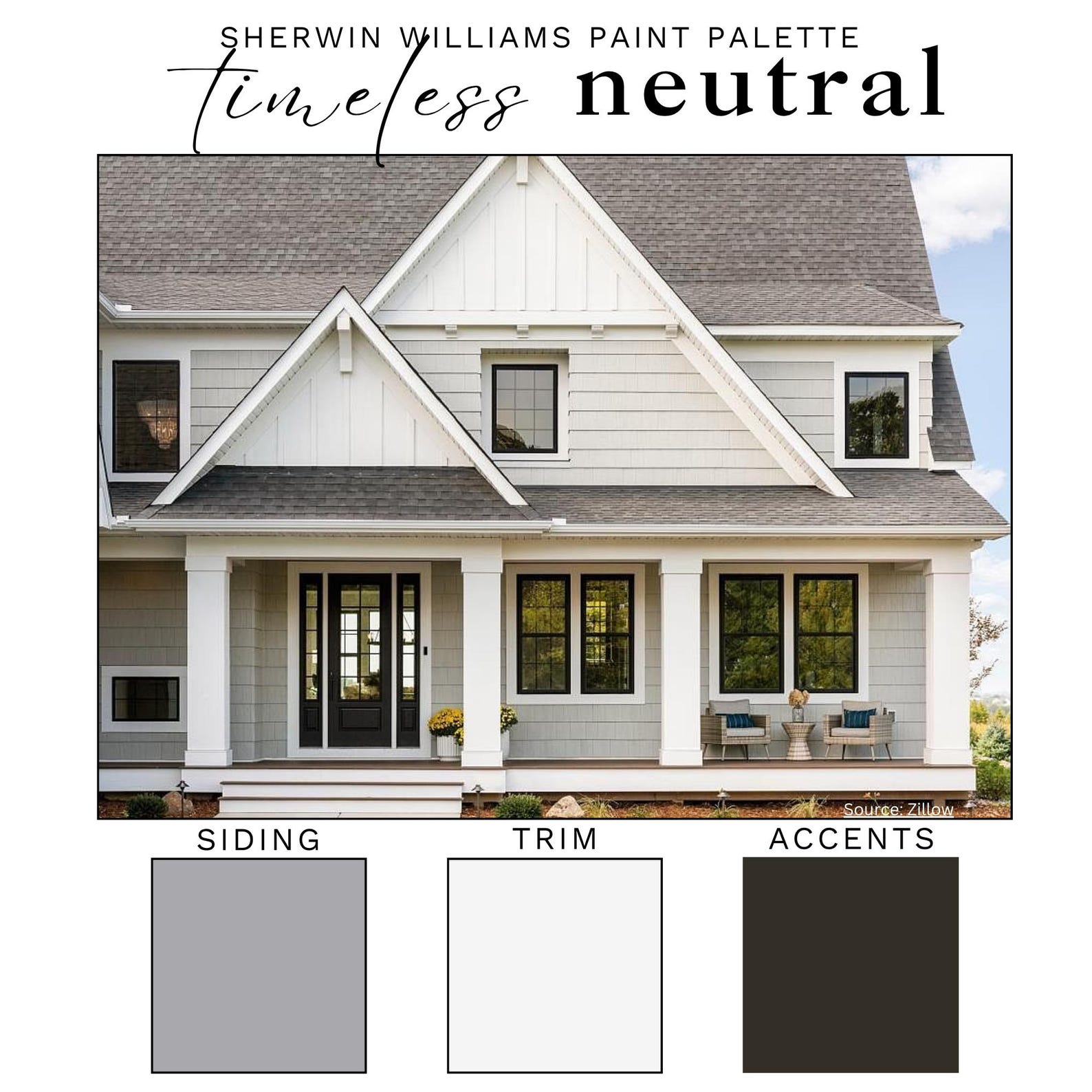 Timeless Neutral EXTERIOR Paint Color Palette: Siding, Trim, Doors ...