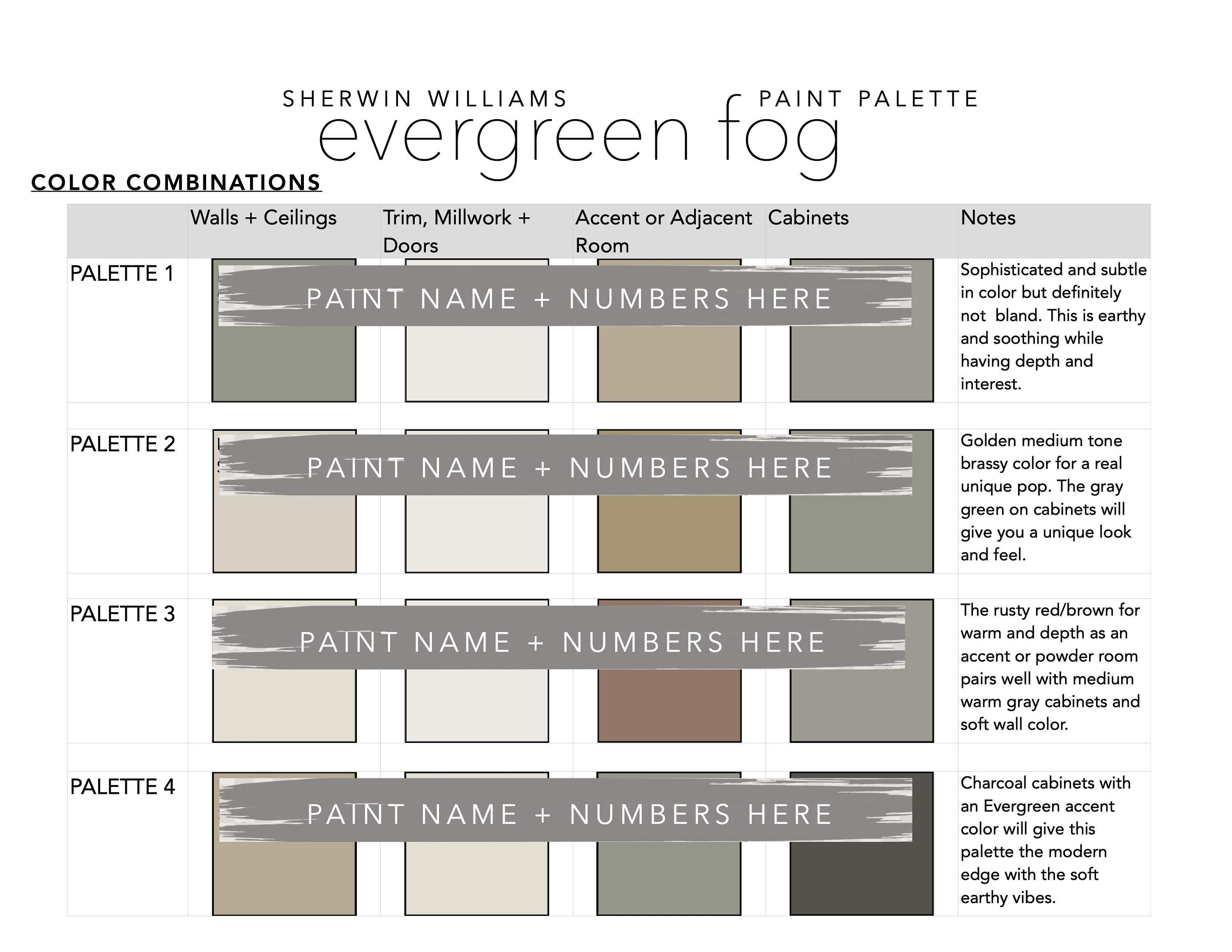 Evergreen Fog Paint Color Palette - Etsy Canada