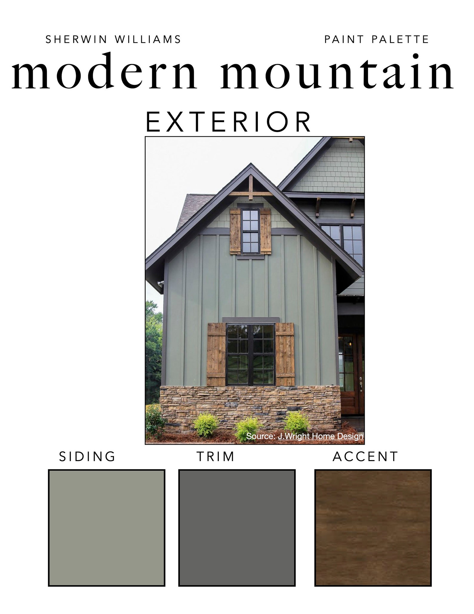 Modern MOUNTAIN EXTERIOR Paint Color Palette: Siding, Trim, Doors ...