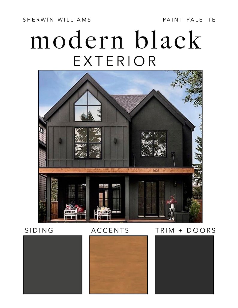 Modern BLACK EXTERIOR Paint Color Palette: Siding Trim - Etsy