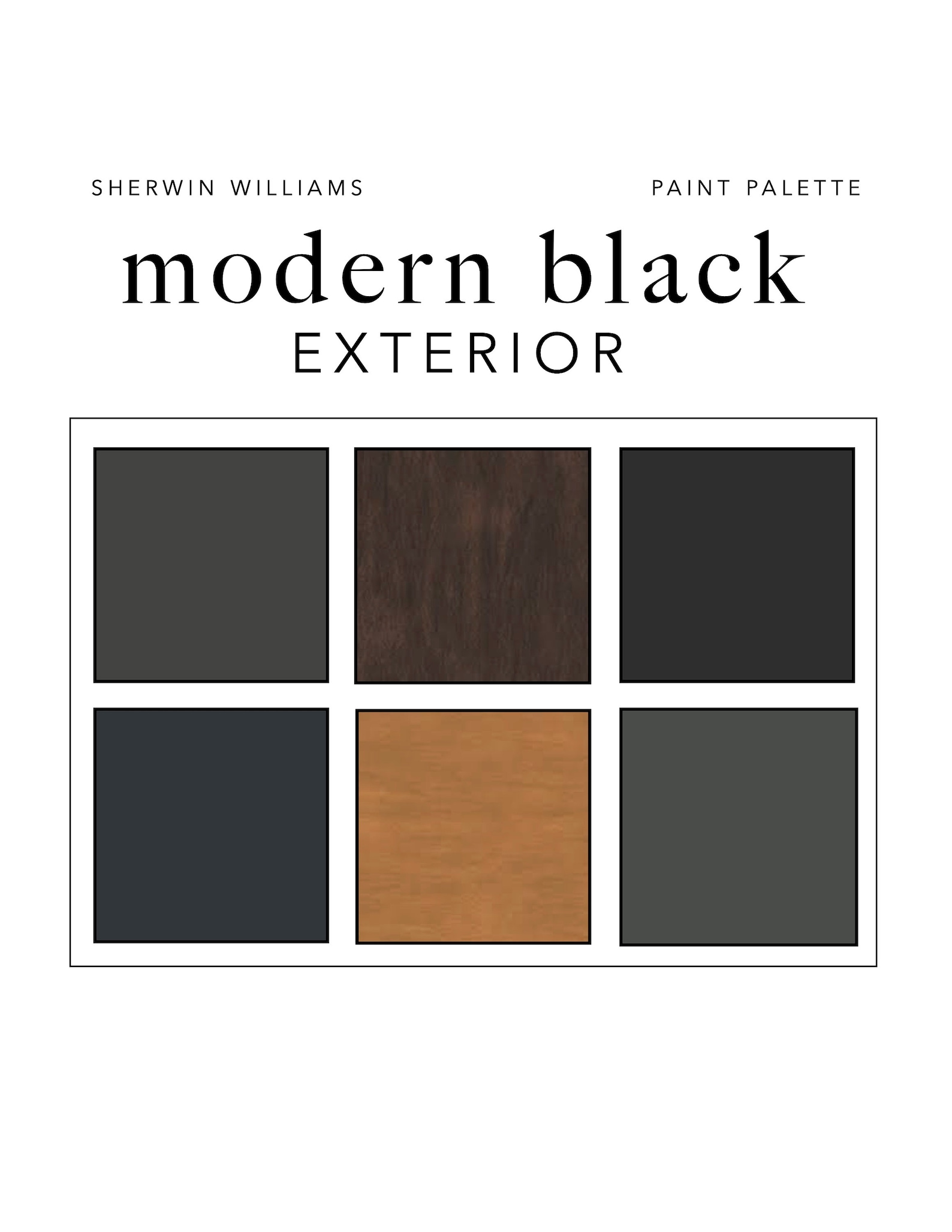 Modern BLACK EXTERIOR Paint Color Palette: Siding, Trim, Doors, Stain ...