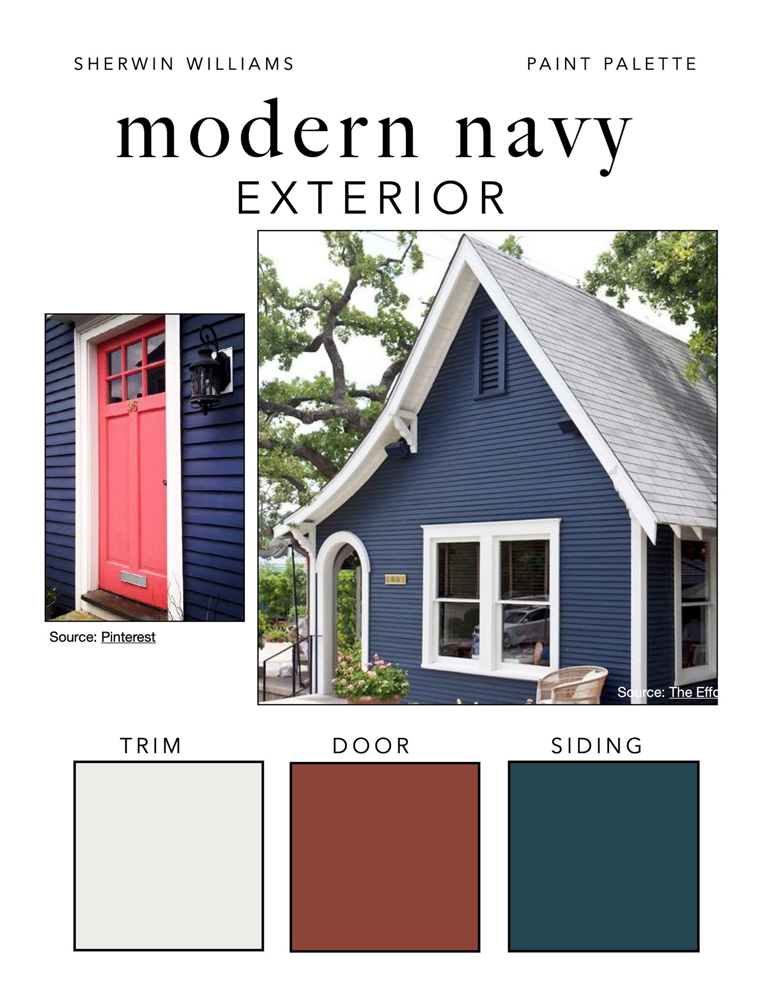 Modern NAVY EXTERIOR Paint Color Palette: Siding, Trim, Doors, Stain ...