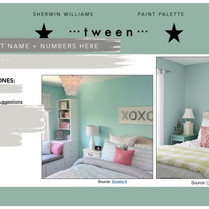 Tween Paint Color Palette, Bedroom Color Palette, Kids Design - Etsy
