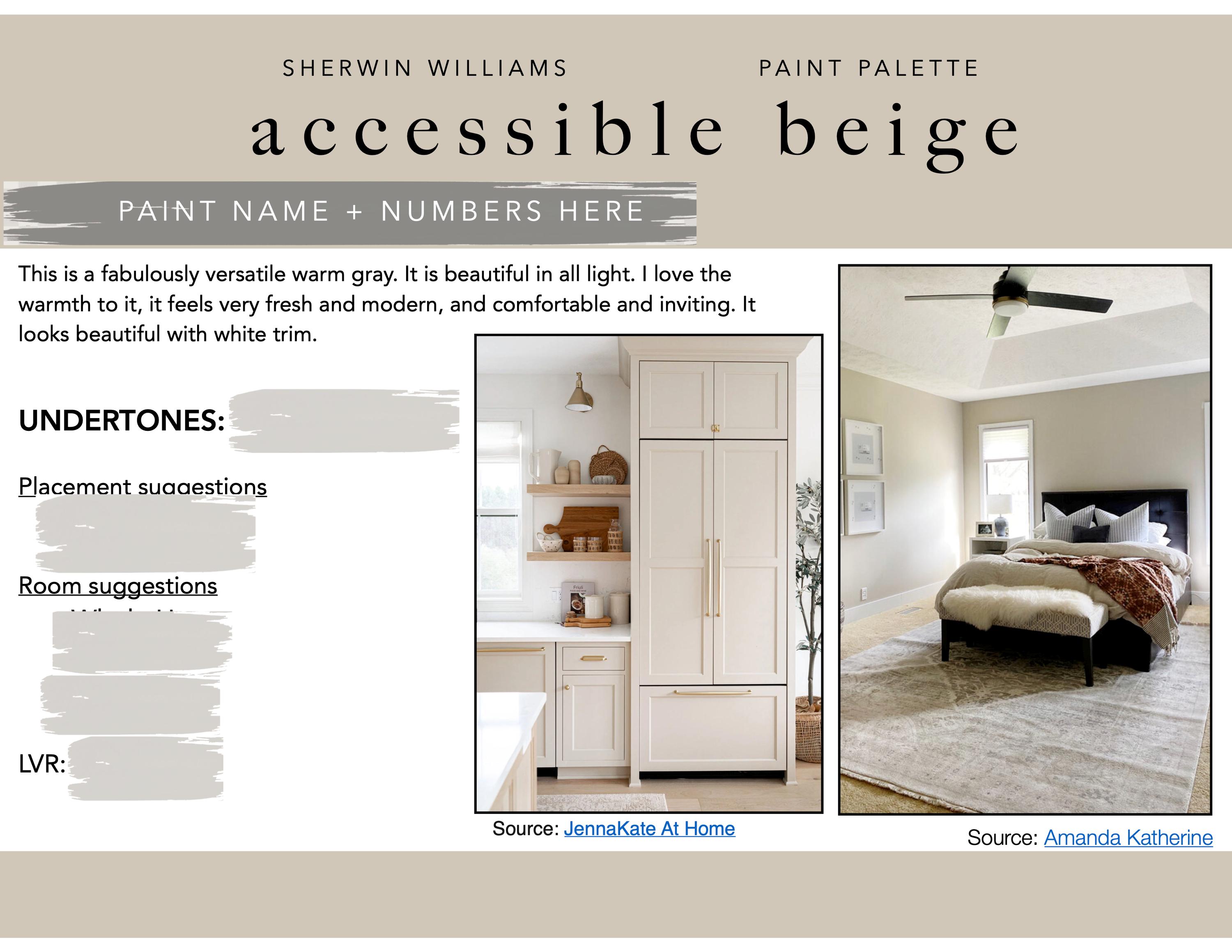 Accessible Beige Paint Color Palette: Sherwin Williams Whole Home ...