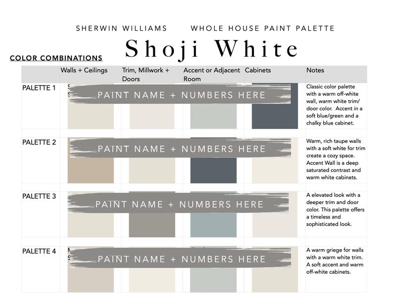 Shoji White Whole Home Paint Palette: Sherwin Williams Colors (digital ...