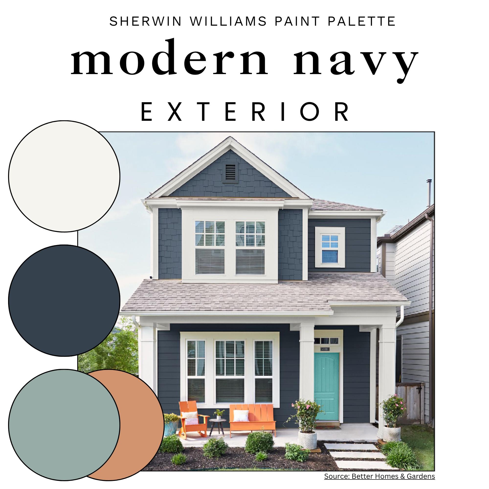 Modern NAVY EXTERIOR Paint Color Palette: Siding, Trim, Doors, Stain ...