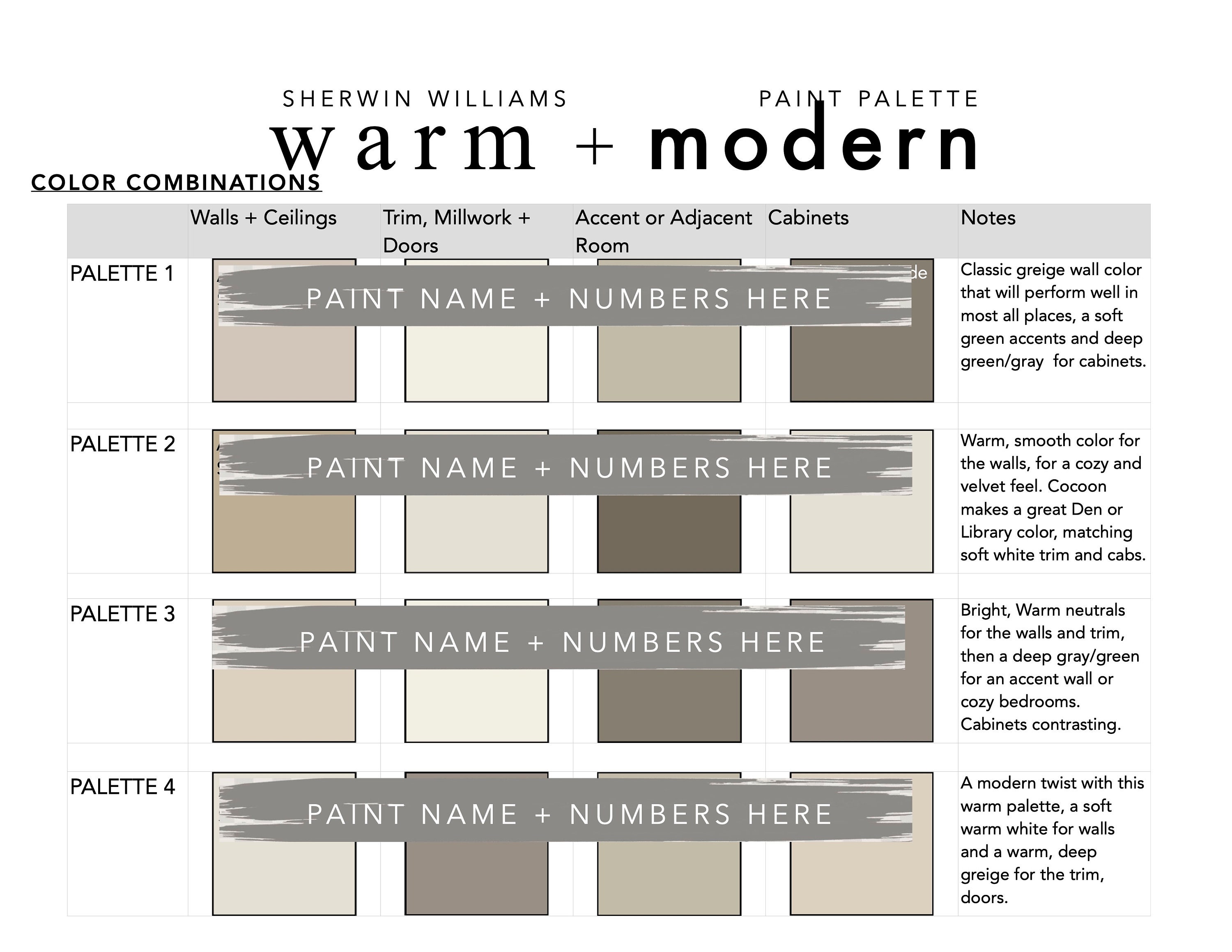 Warm Modern Paint Color Palette: Sherwin Williams Whole Home Interior ...