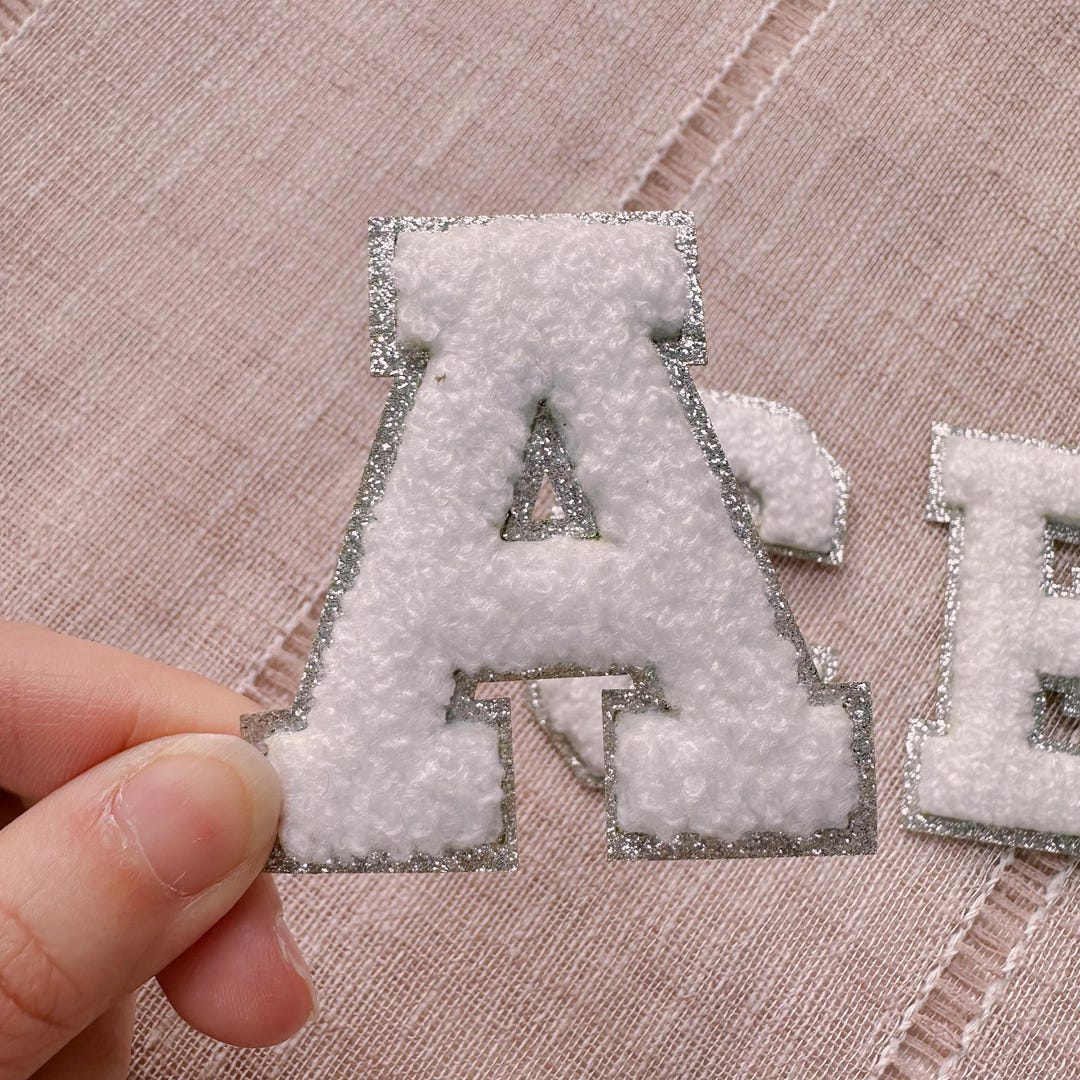 2.35” Iron on Letter in Silver Trim, Chenille Letter, Iron on Patch ...