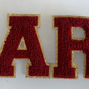 Maroon Chenille Letter Patch: 3 Inch Iron on With Gold Glitter - Etsy