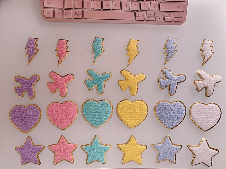 Chenille Iron on Patch: Heart, Lightning Bolt, Star Shapes - Etsy