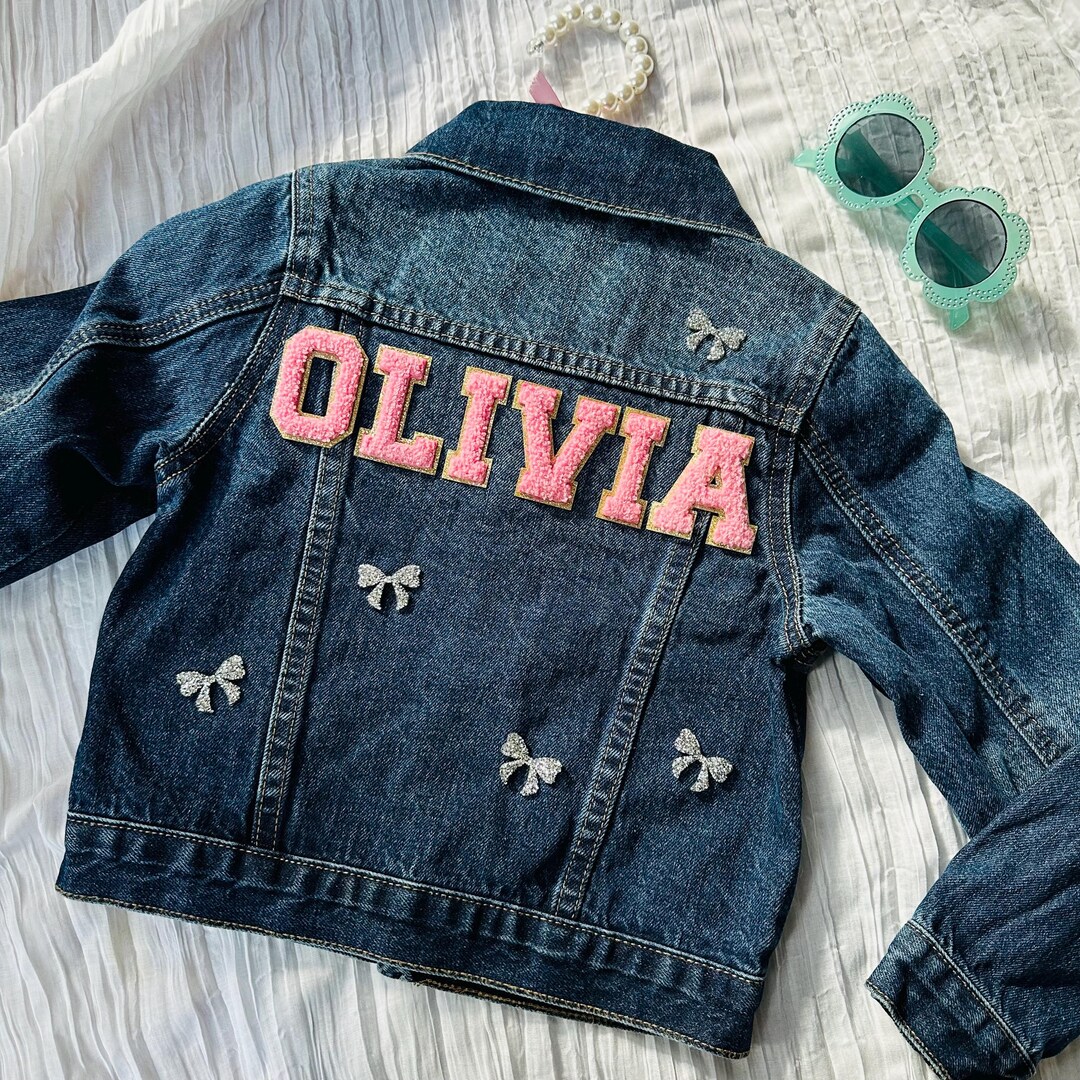Personalized Kids Jean Jacket: Custom Name & Pink Bows - Etsy