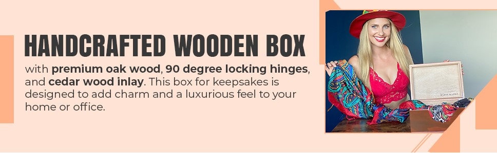 Blake & Lake Large Wooden Box With Hinged Lid - Wood Storage Box With ...