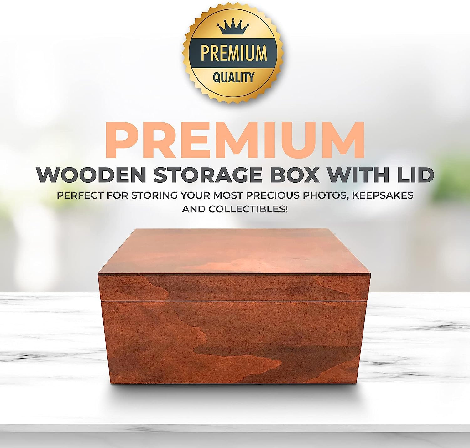 Blake & Lake Large Wooden Box With Hinged Lid - Wood Storage Box With ...