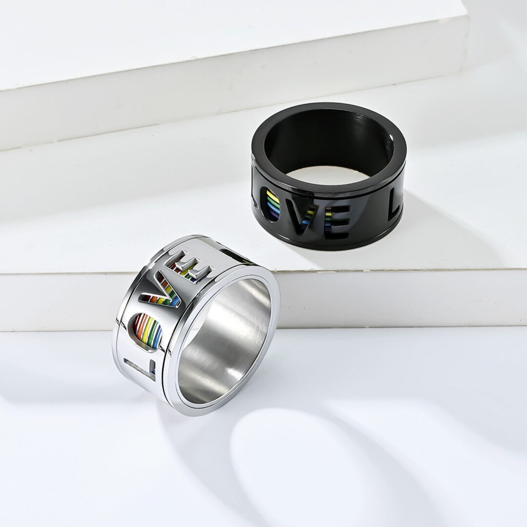 LGBT Rainbow Flag Pride Ring Love Spinner Ring Titanium Steel - Etsy