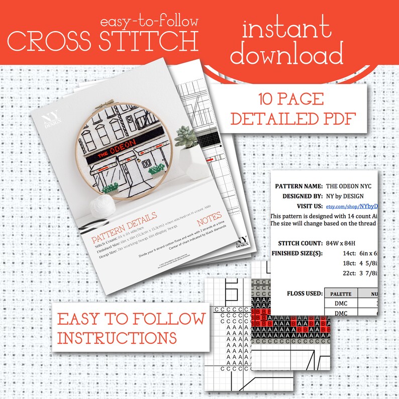 The Odeon Classic NYC Storefront Cross Stitch Pattern, Embroidery ...