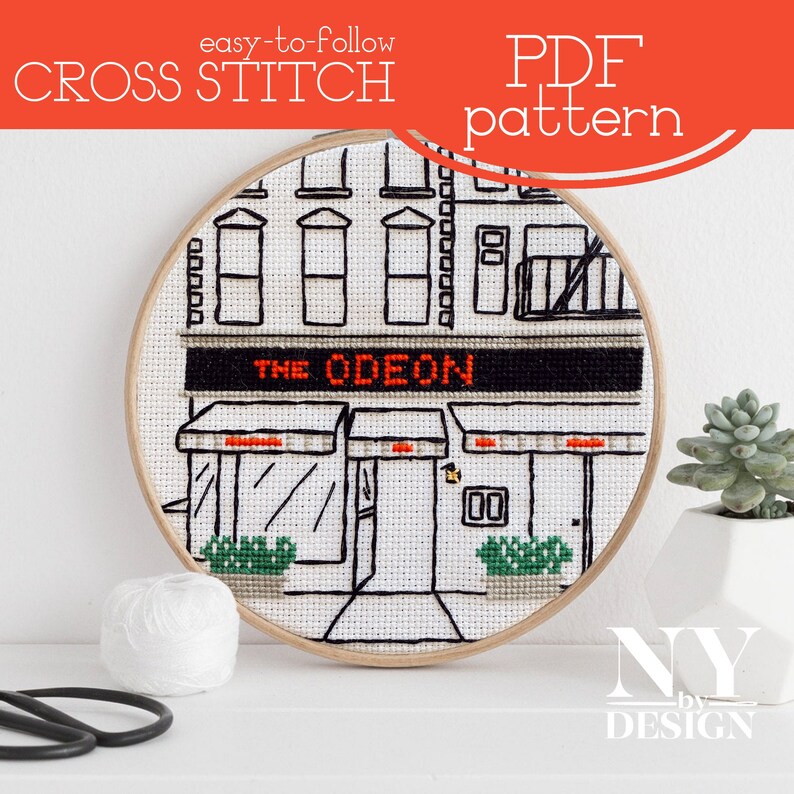 The Odeon Classic NYC Storefront Cross Stitch Pattern, Embroidery ...