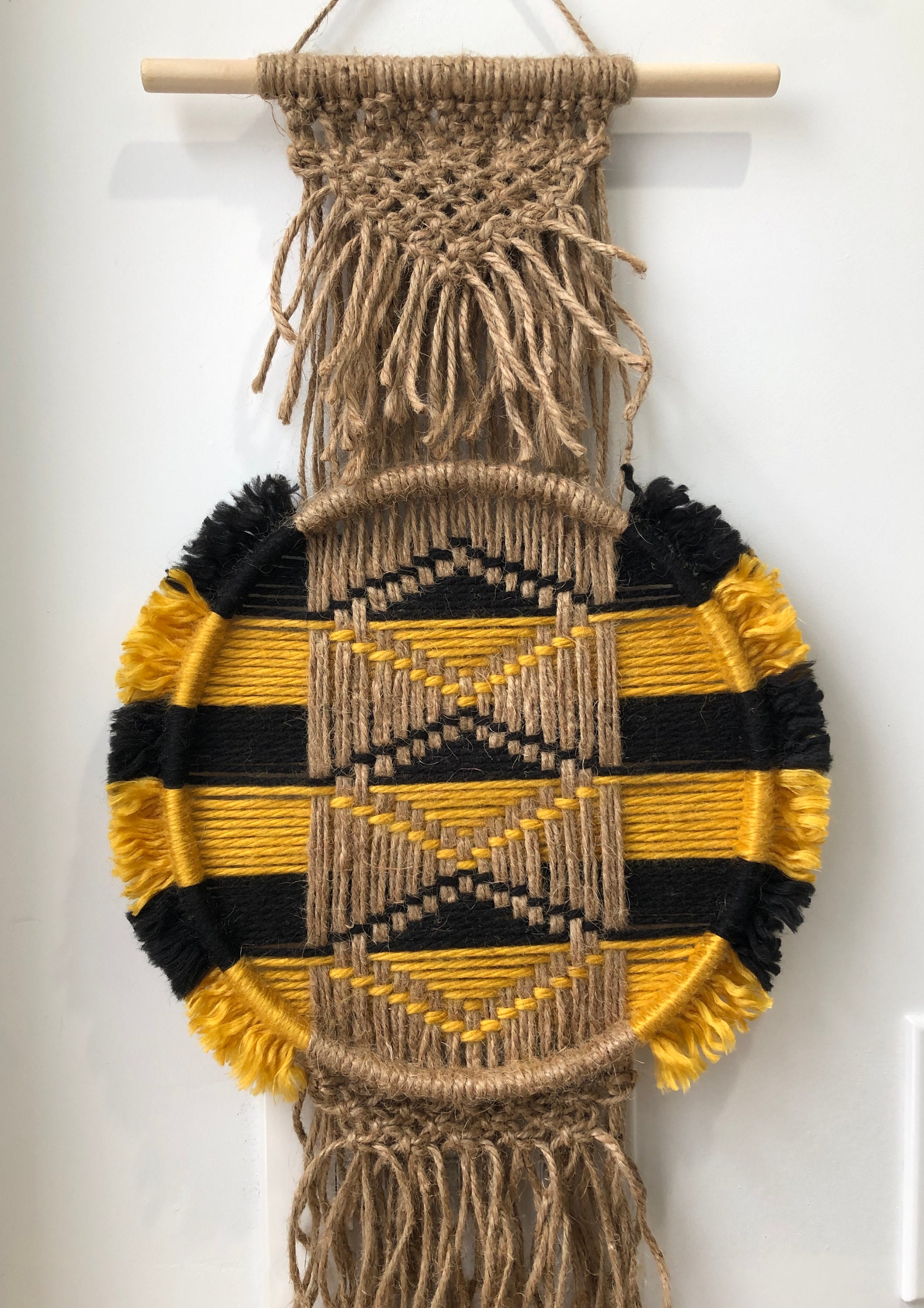 Black and Gold Geometric Macrame Wall Hangingwoven Wall Artmacrame Hoop ...