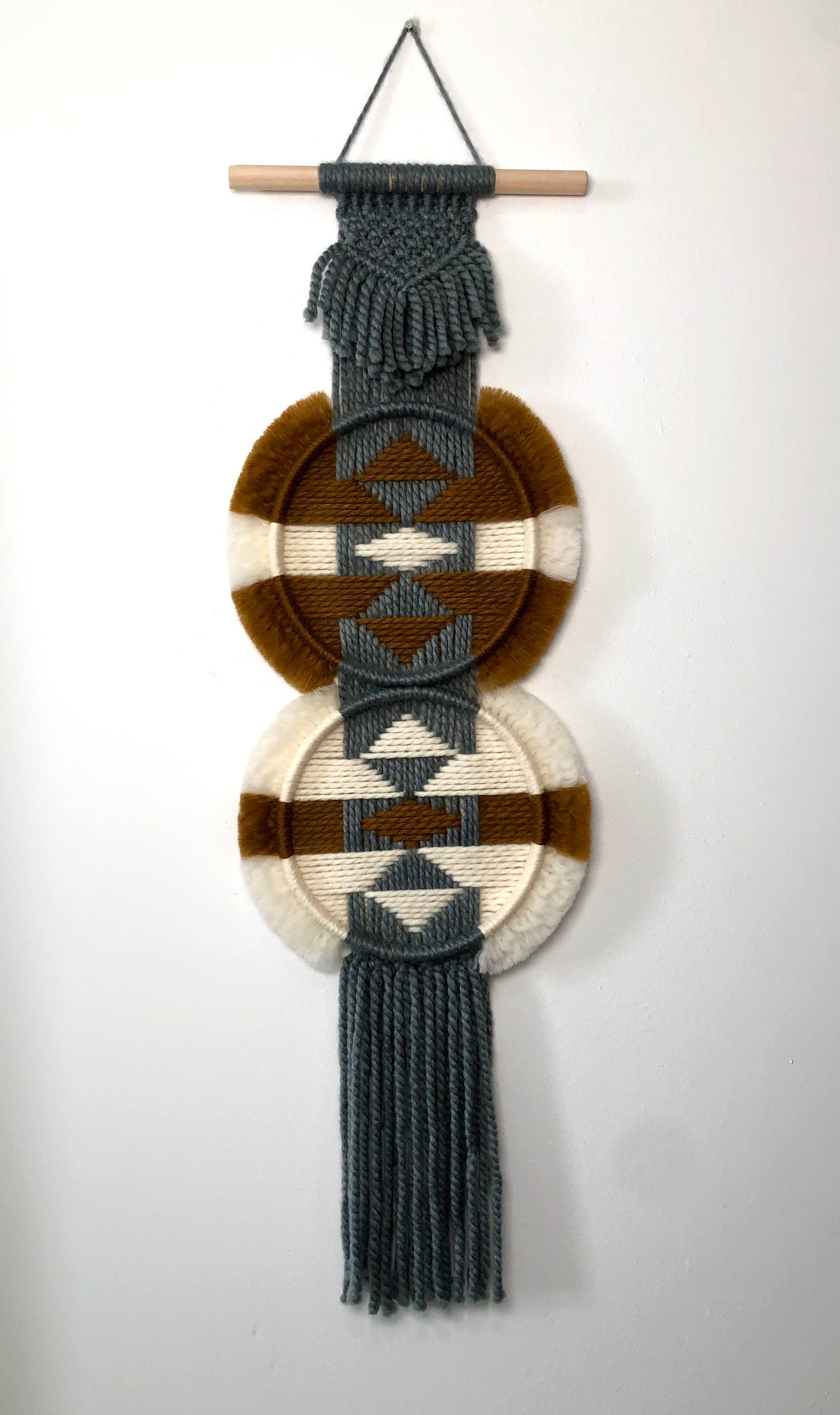 Charcoal, Bronze & Cream Geometric Macrame Wall Hangingwoven Wall ...