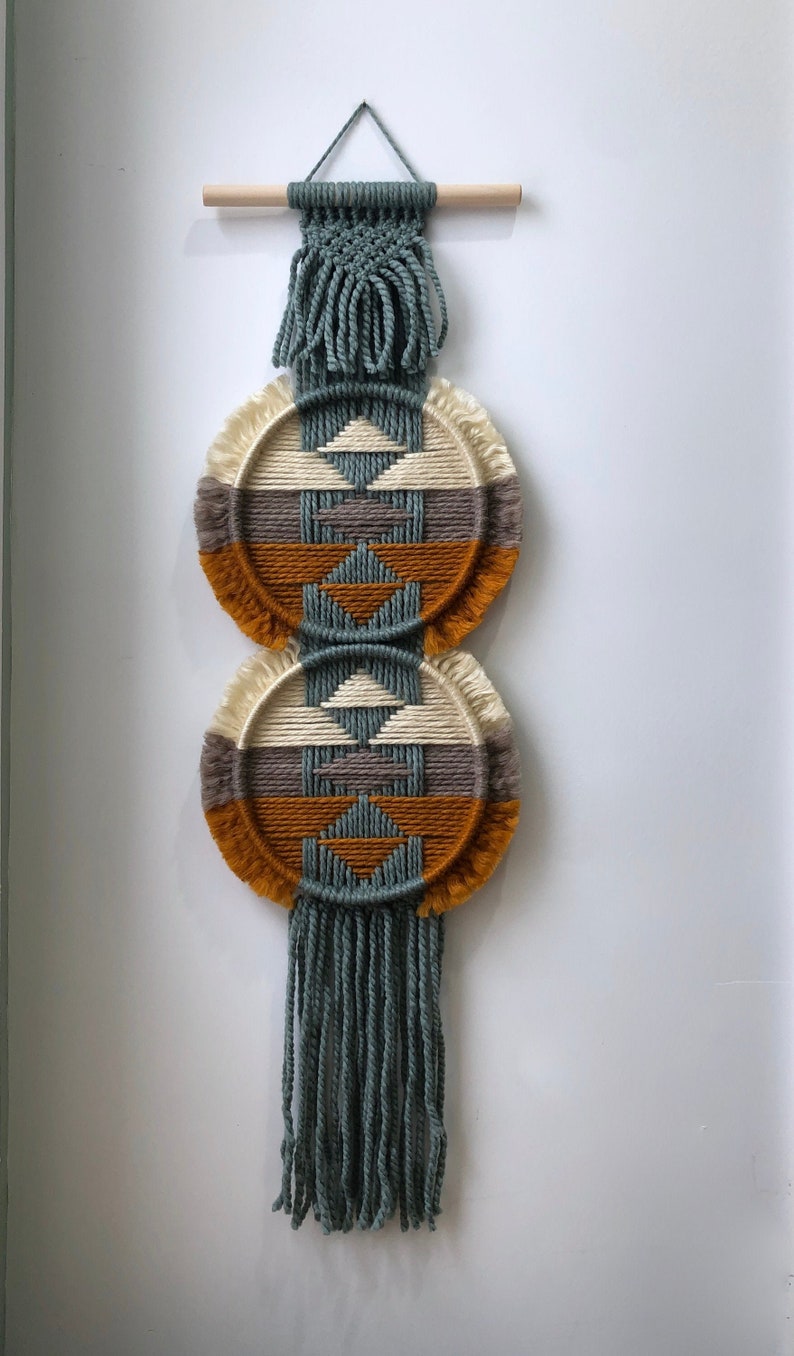 Teal Gold & Cream Geometric Macrame Wall Hangingwoven Wall | Etsy