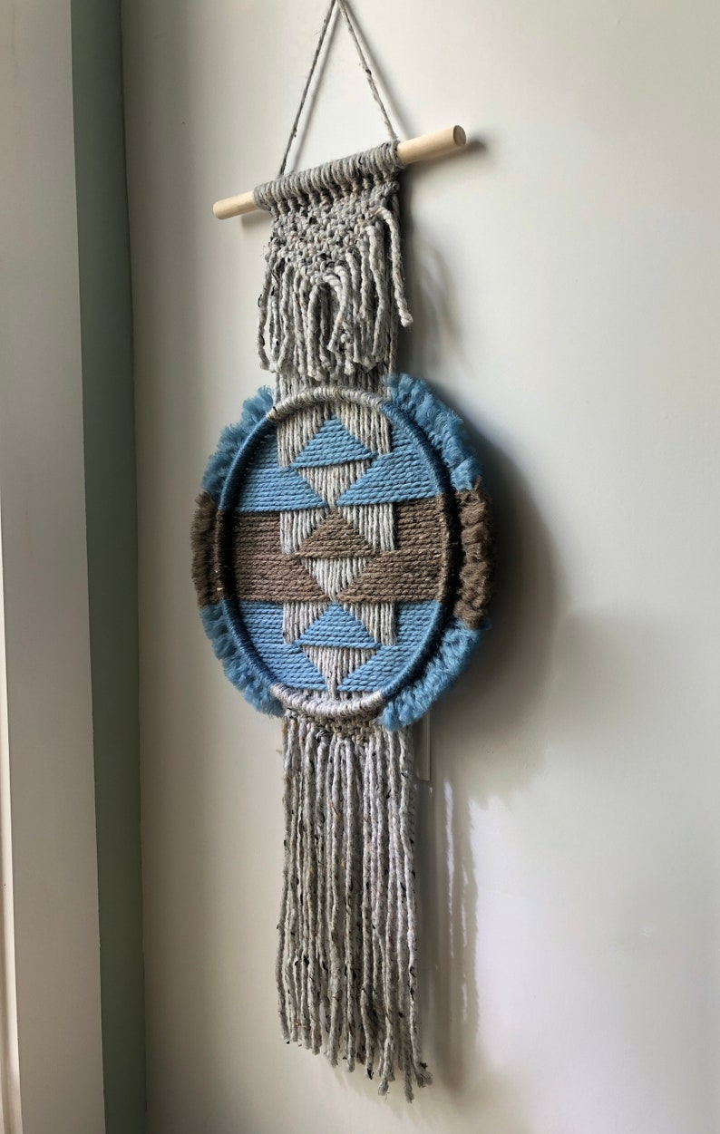 Gray Blue Brown Geometric Macrame Wall Hangingwoven Wall - Etsy