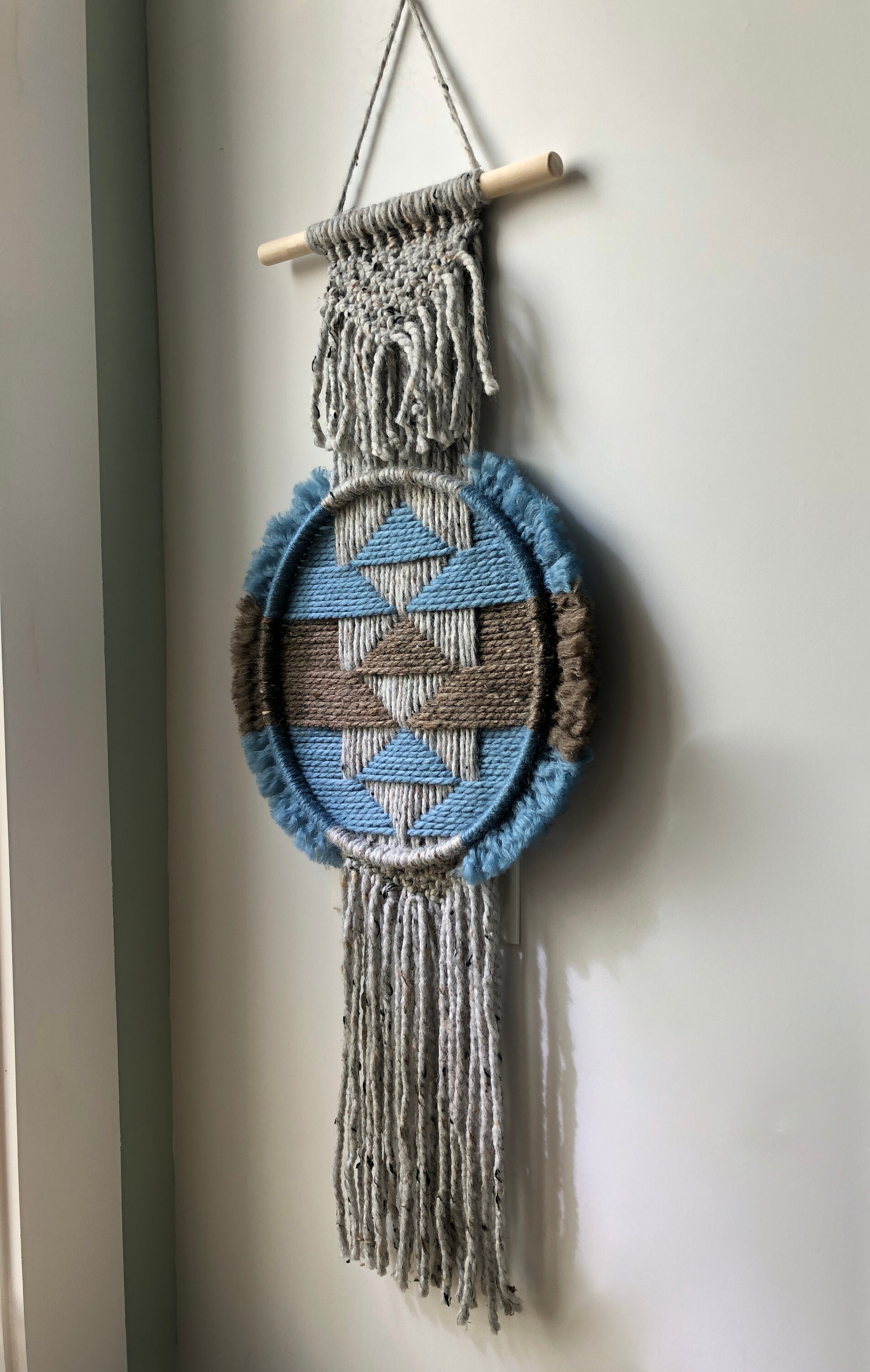 Gray Blue Brown Geometric Macrame Wall Hangingwoven Wall - Etsy