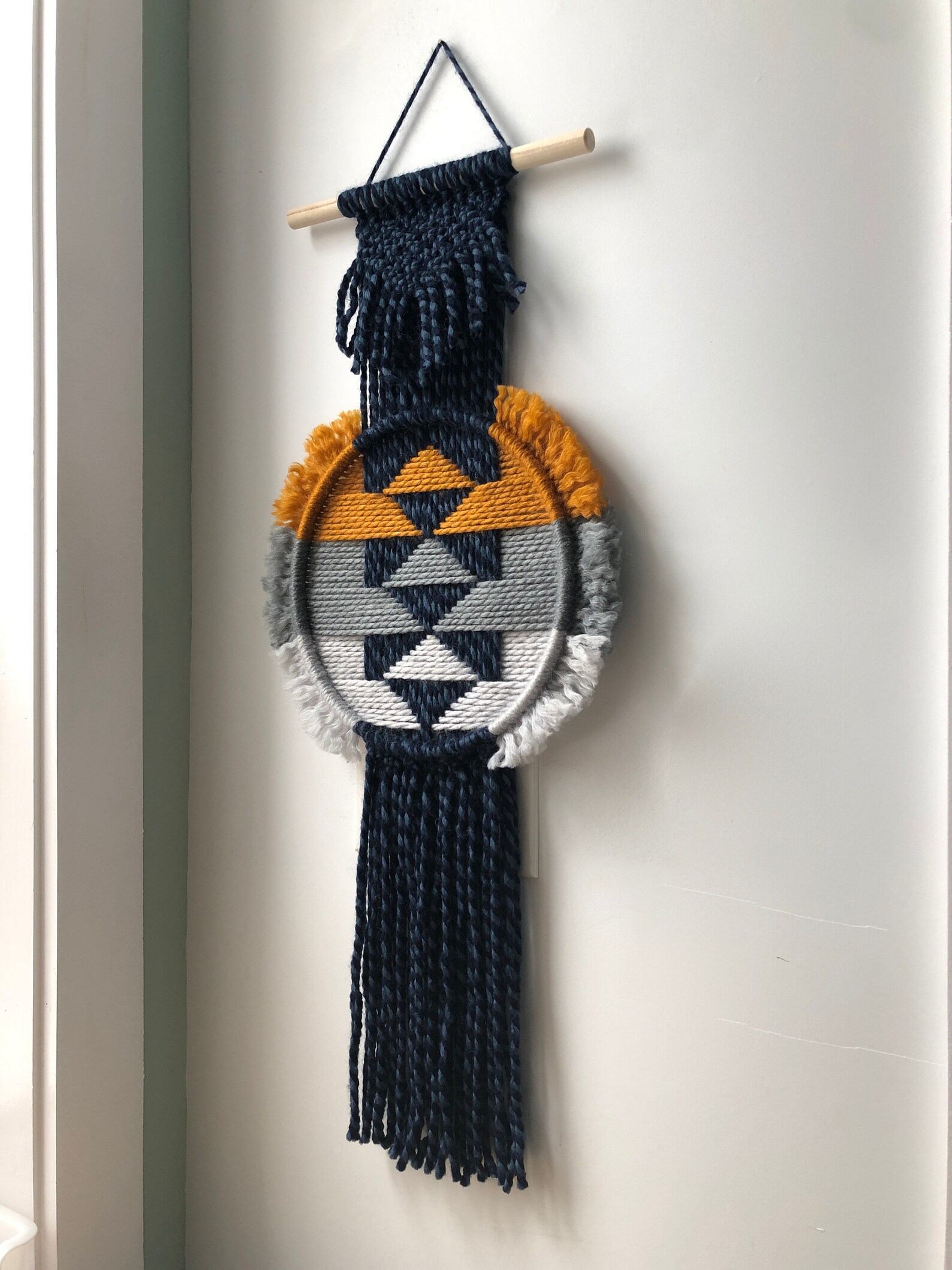 Navy, Gold & Gray Geometric Macrame Wall Hanging|woven Wall Art|macrame ...