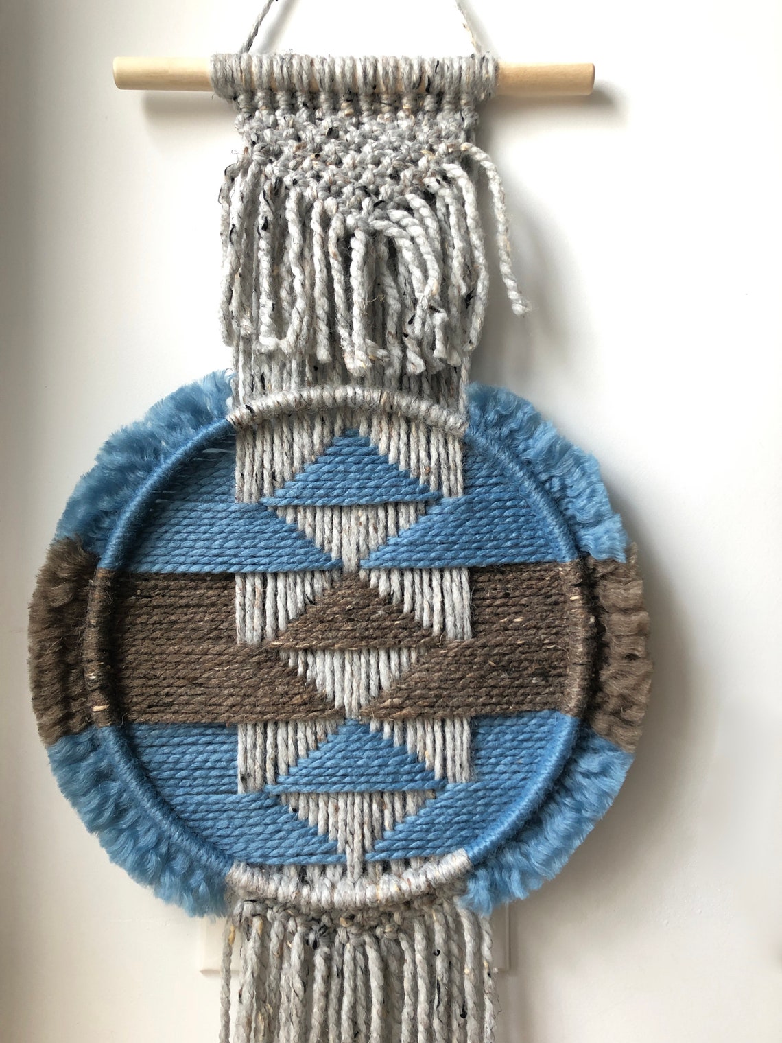 Gray Blue Brown Geometric Macrame Wall Hangingwoven Wall - Etsy