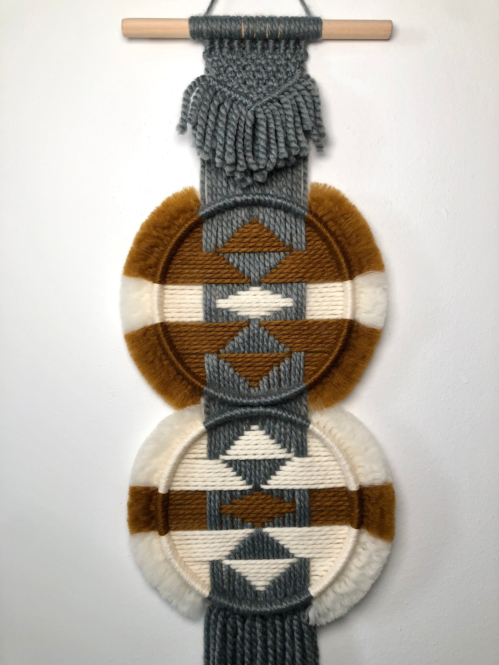 Charcoal, Bronze & Cream Geometric Macrame Wall Hangingwoven Wall ...