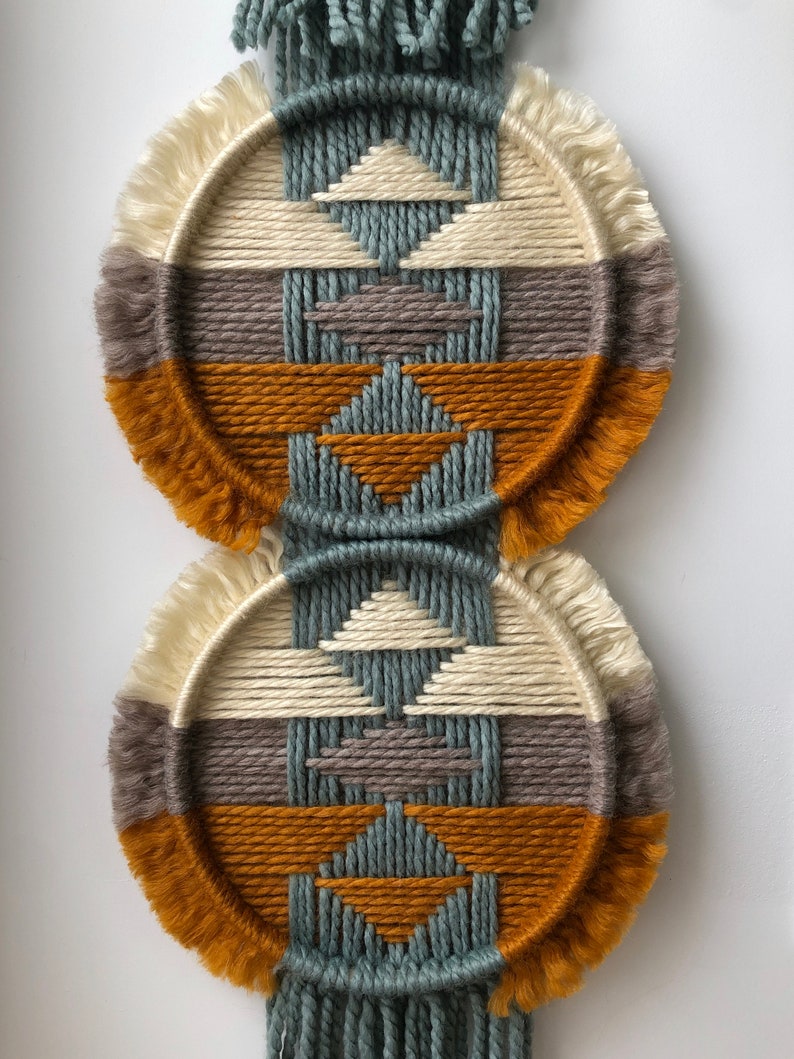 Teal Gold & Cream Geometric Macrame Wall Hangingwoven Wall | Etsy