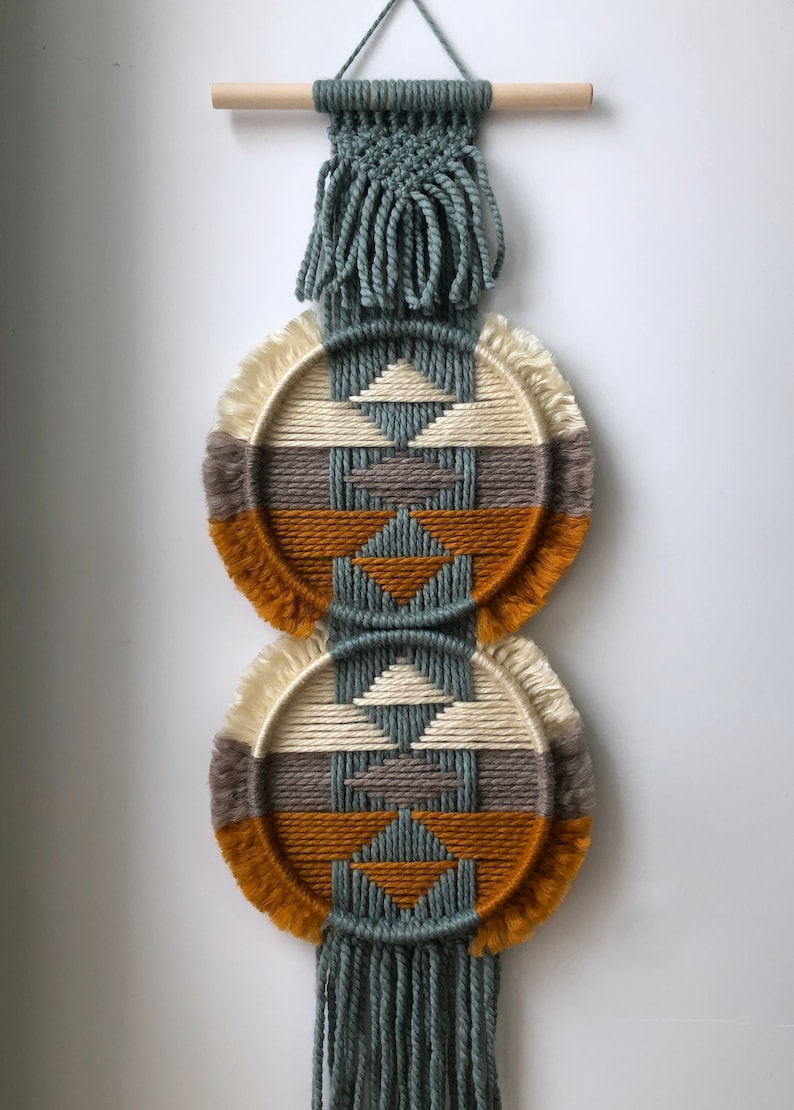 Teal Gold & Cream Geometric Macrame Wall Hangingwoven Wall | Etsy