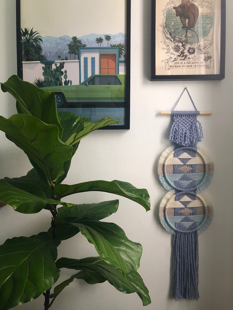 Periwinkle, Light Blue, Cream, & Taupe Geometric Macrame Wall Hanging ...
