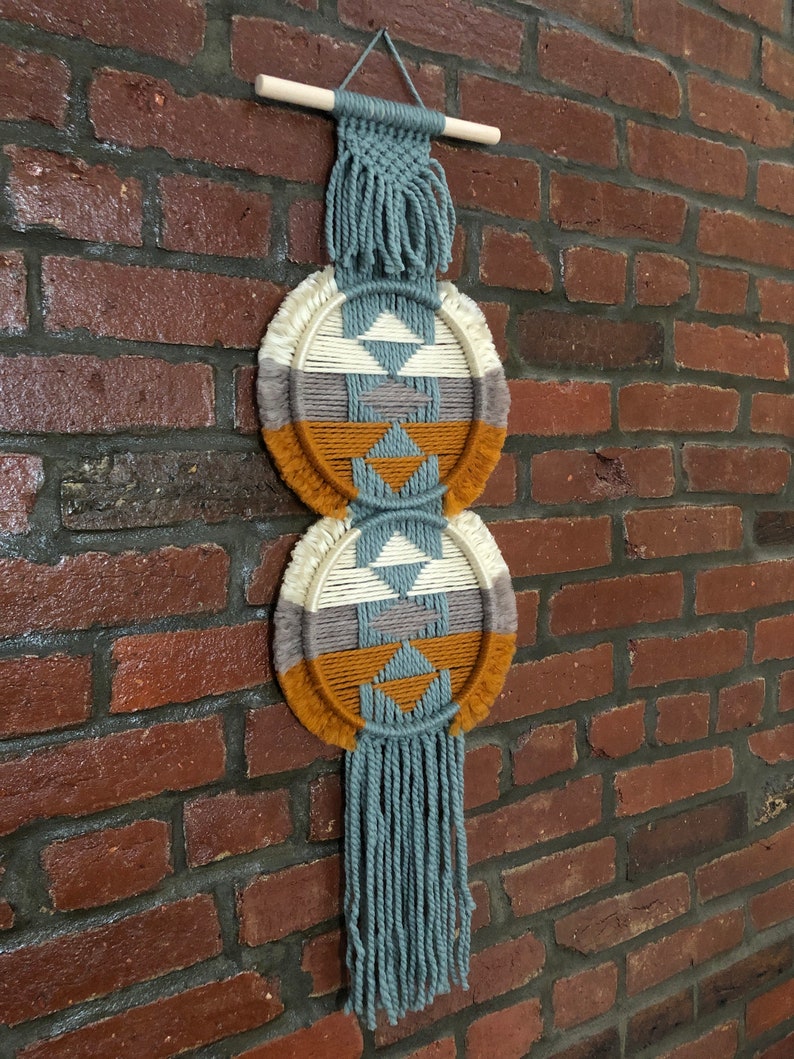 Teal Gold & Cream Geometric Macrame Wall Hangingwoven Wall | Etsy