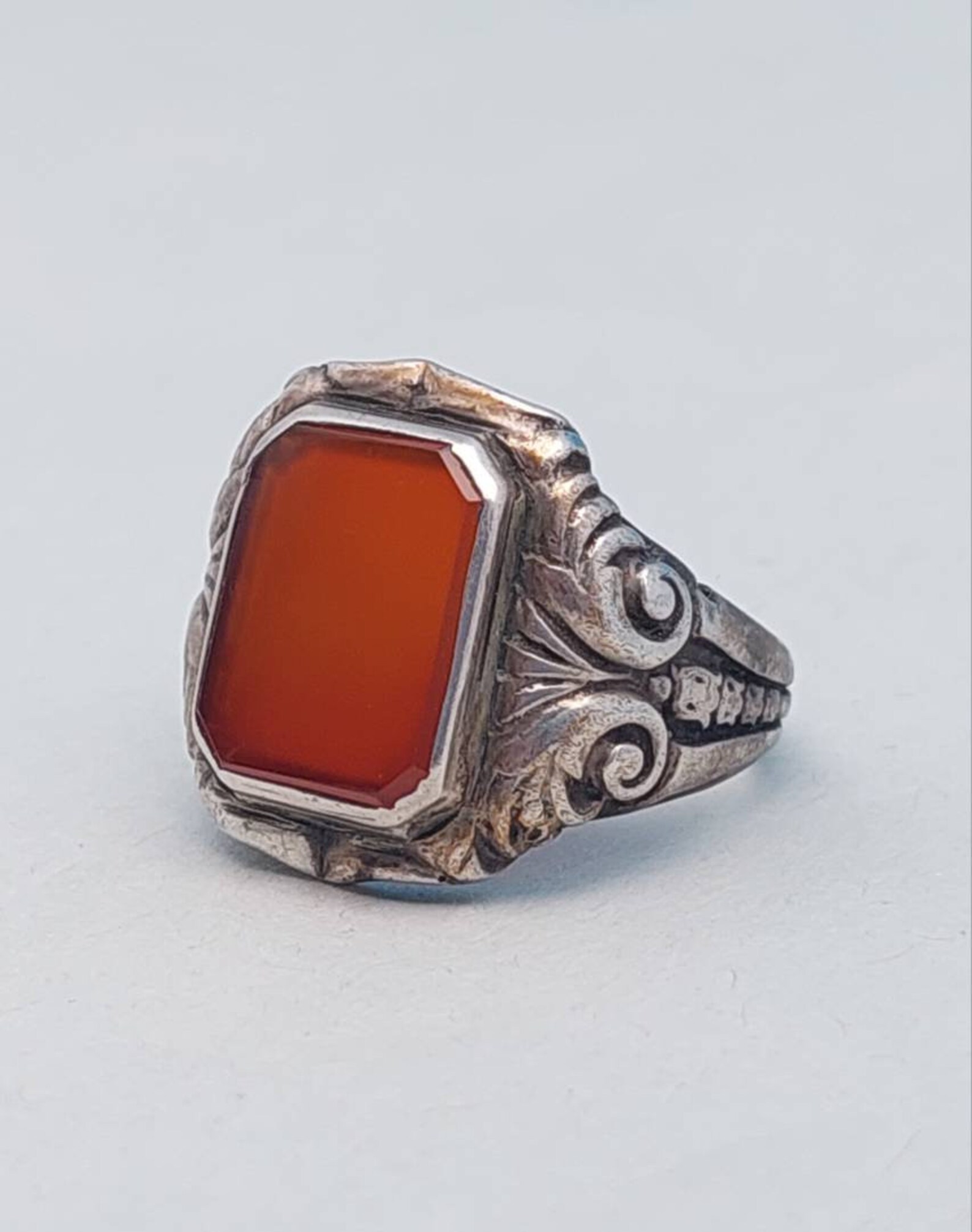 Antique 835 Silver Ring Signet Ring Men's Ring Carnelian Red Size 20 US ...