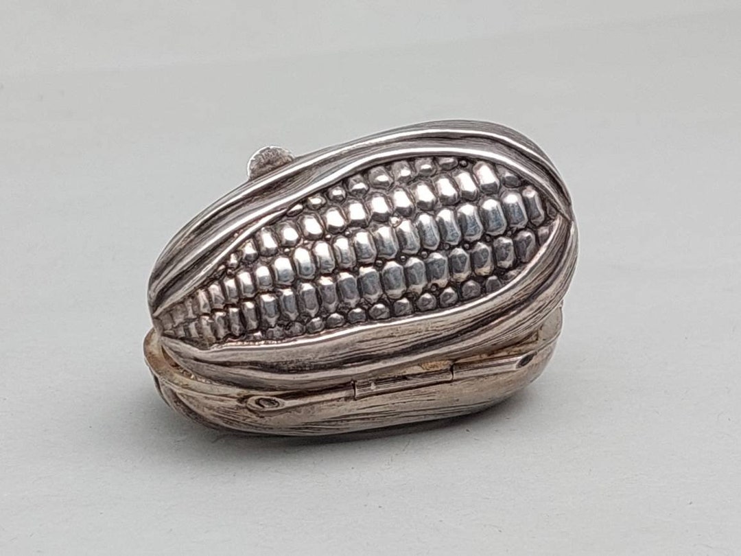 Antique 800 Silver Tin Pill Box 800 Silver Corncob Pill Box Tin for ...