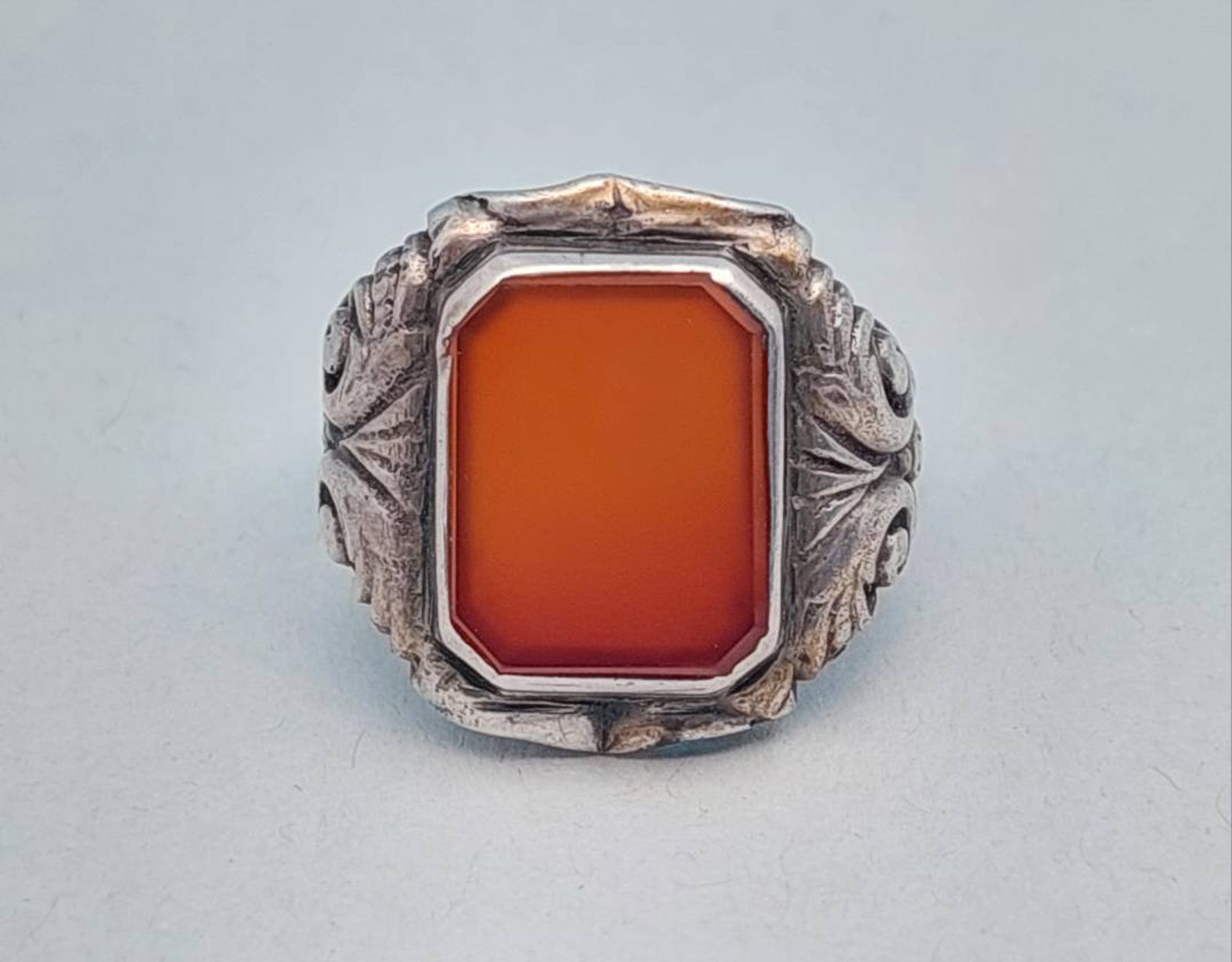 Antique 835 Silver Ring Signet Ring Men's Ring Carnelian Red Size 20 US ...
