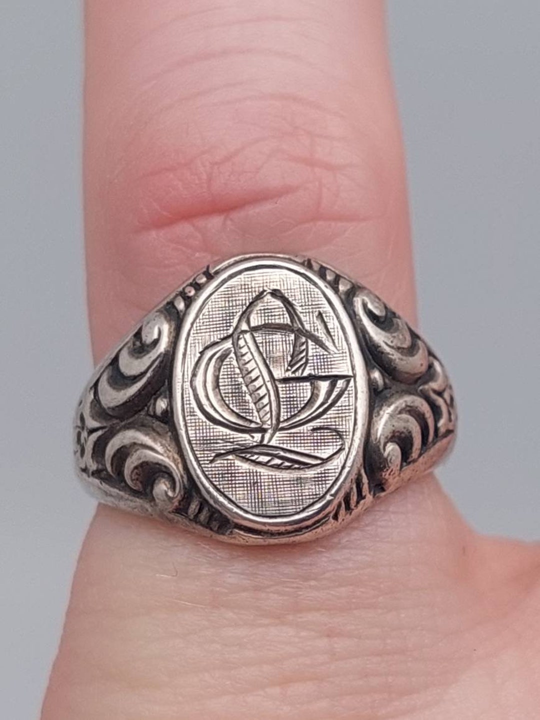 Size 14 Antique 835 Silver Men's Signet Ring Art Nouveau GL LG - Etsy