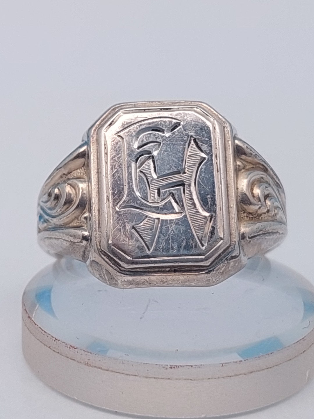 Size 26 Antique Men's Signet Ring 835 Silver Art Nouveau Ring Monogram ...