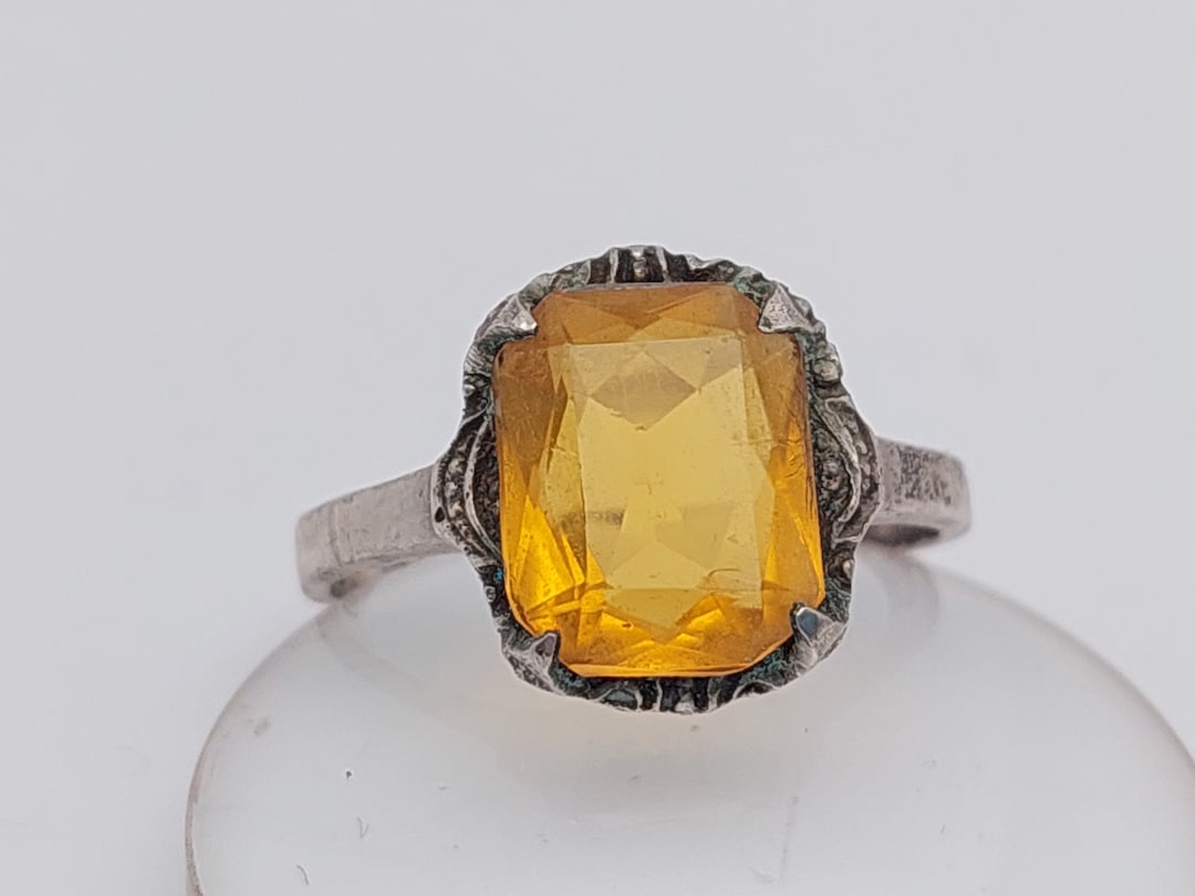 Size 14 54 Antique 835 Silver Ring Yellow Polished Stone Antique Ring ...