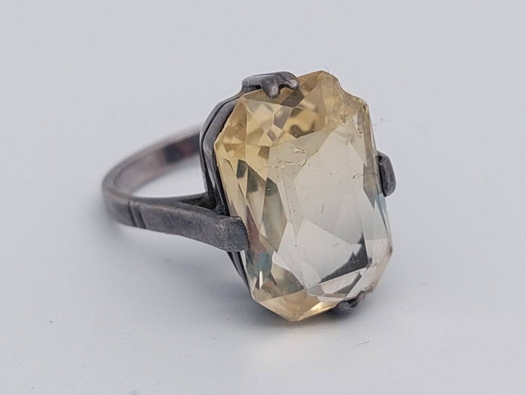 Antique 935 Silver Ring Yellow Cut Stone Antique Ring Antique Jewelry ...