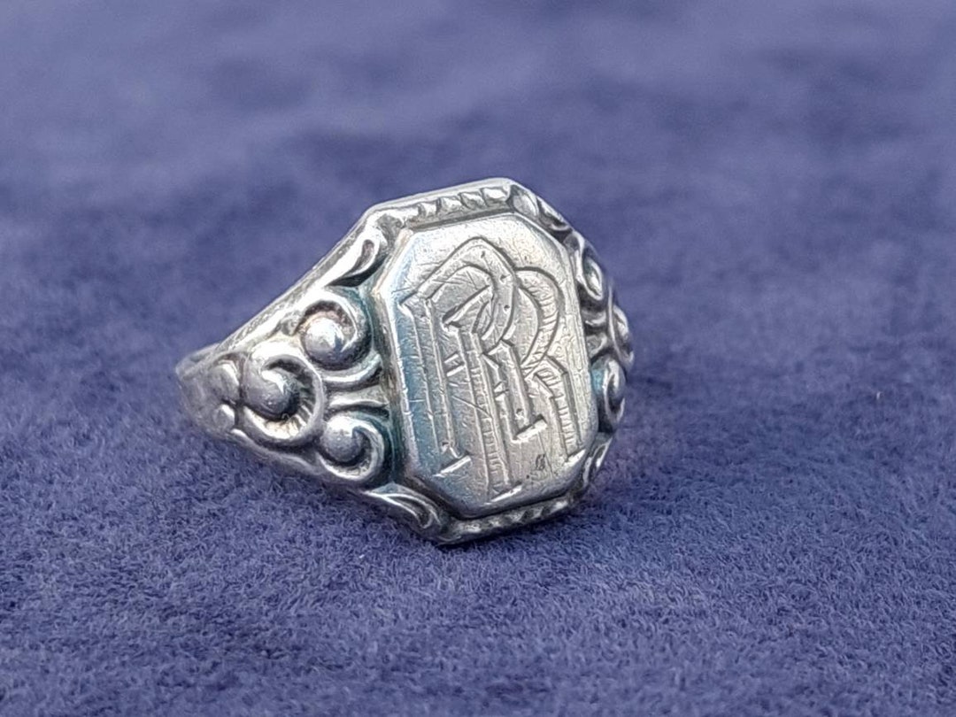Size 18 Antique Men's Signet Ring 835 Silver Art Nouveau Ring Monogram ...