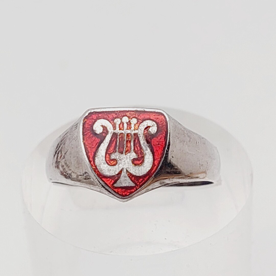 Antique Signet Ring, 835 Silver, Lyre, Men's Ring, Harp, Choir, Red ...
