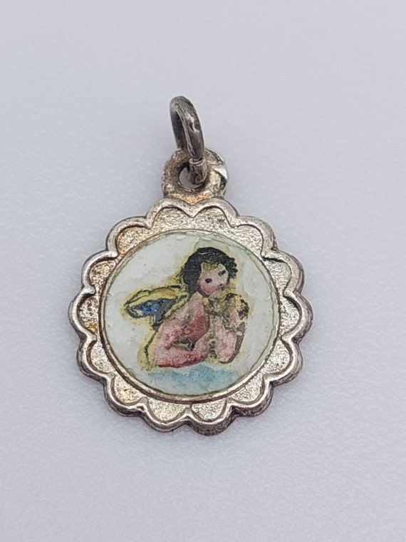 Antique Silver Art Nouveau Pendant Enamel Angel Charm… - Gem
