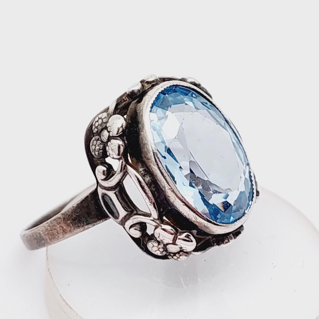 Antique 835 Silver Ring Aquamarine Colored Stone Light Blue Antique ...