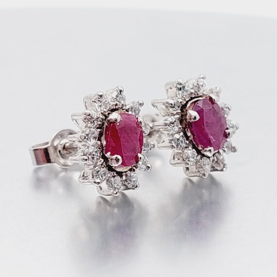 333 Gold Stud Earrings Gold Earrings red stones and z… - Gem
