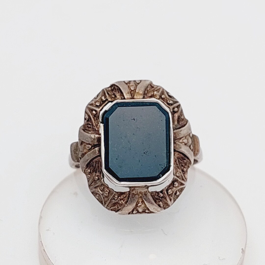 Antique 835 Silver Art Nouveau Women's Ring Signet Ring Green ...