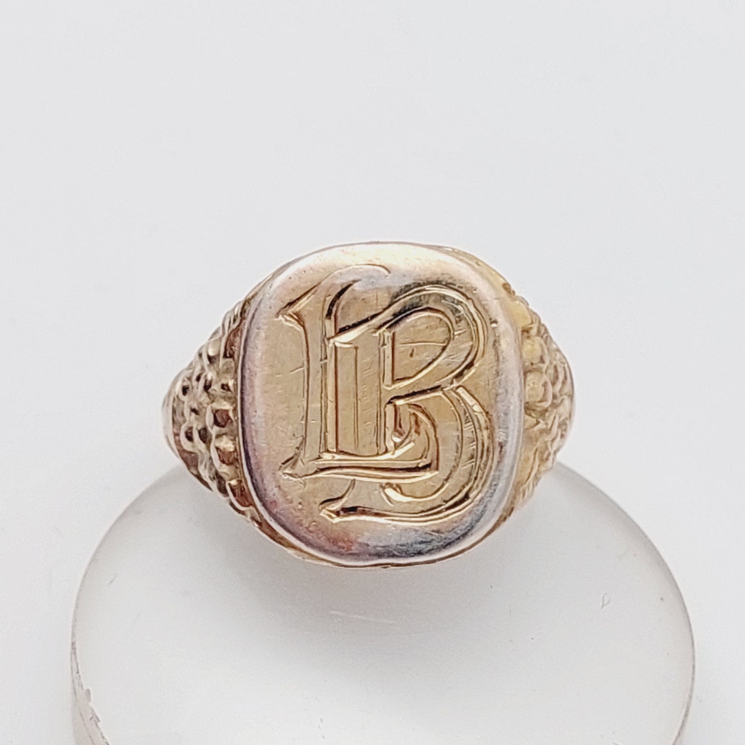 Antique Signet Ring 835 Silver Gold-plated Men's Ring Initials LB BL ...